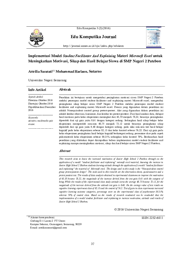 (PDF) Edu Komputika Journal Implementasi Model Student Facilitator And Explaining Materi ...