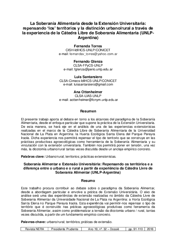 (PDF) LA SOBERANÍA ALIMENTARIA DESDE LA EXTENSIÓN UNIVERSITARIA: REPENSANDO ‘LOS’ TERRITORIOS Y ...