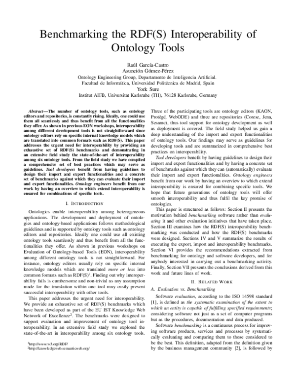 (PDF) RDF(S) Interoperability Benchmarking for Ontology Tools