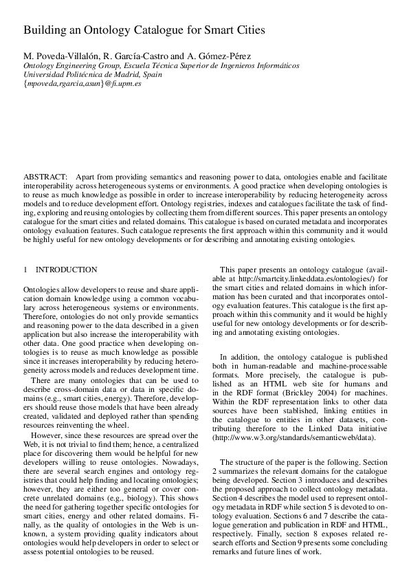 (PDF) Building an ontology catalogue for smart cities