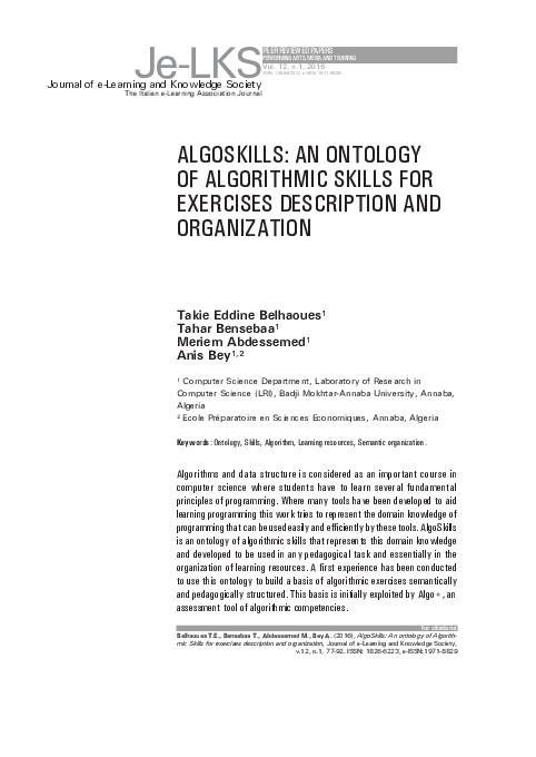 Pdf Algoskills An Ontology Of Algorithmic Skills For Exercises