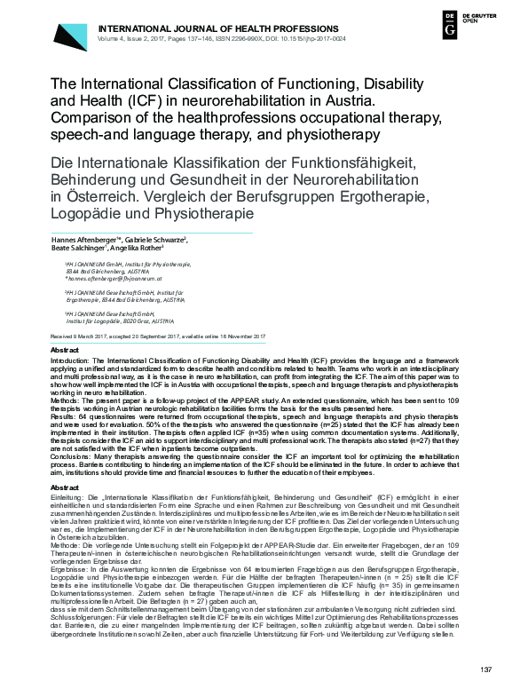 (PDF) The International Classification of Functioning, Disability and ...