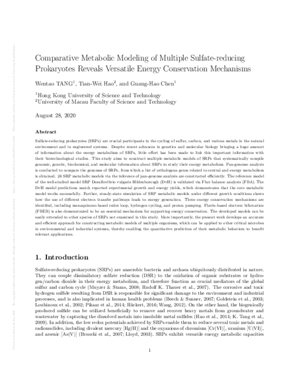 (PDF) Comparative Metabolic Modeling of Multiple Sulfate-reducing ...