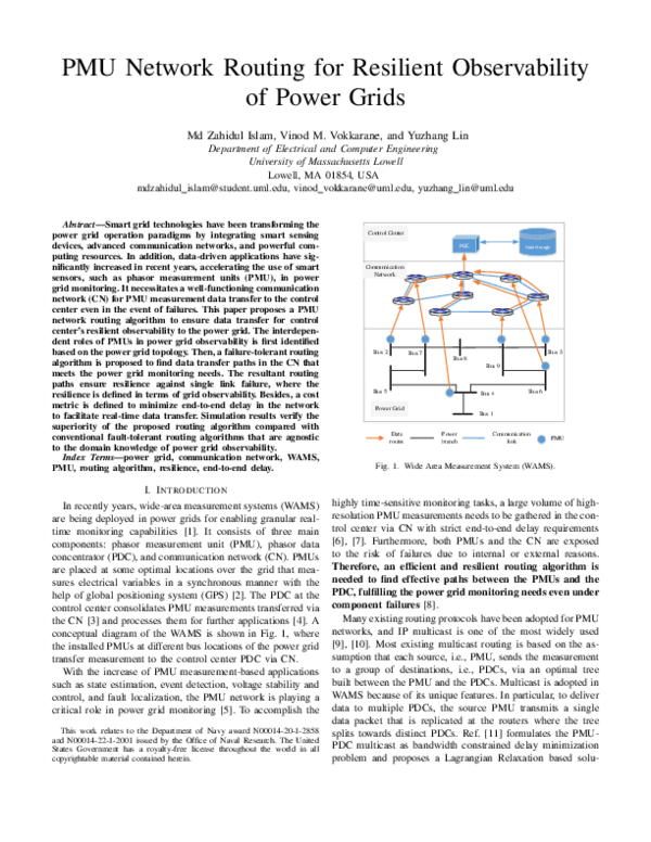 (PDF) PMU Network Routing for Resilient Observability of Power Grids
