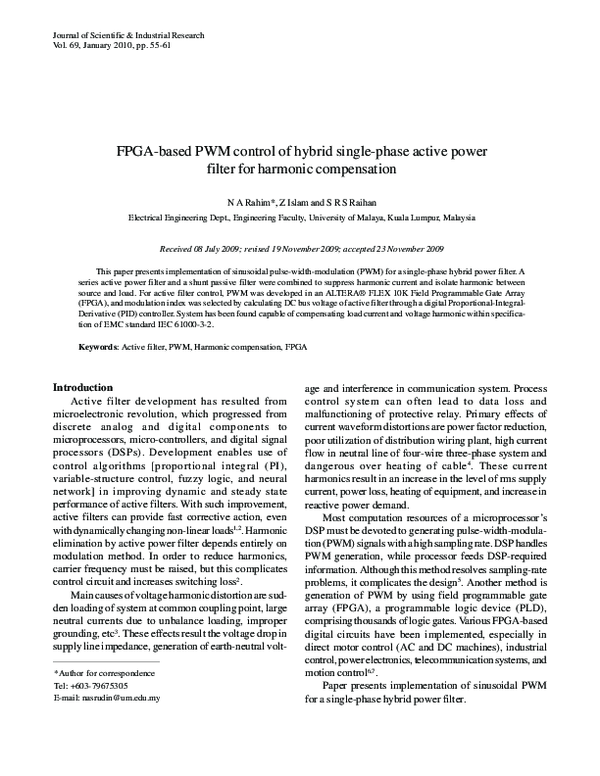 Pdf Fpga Based Pwm Control Of Hybrid Single Phase Active Power Filter