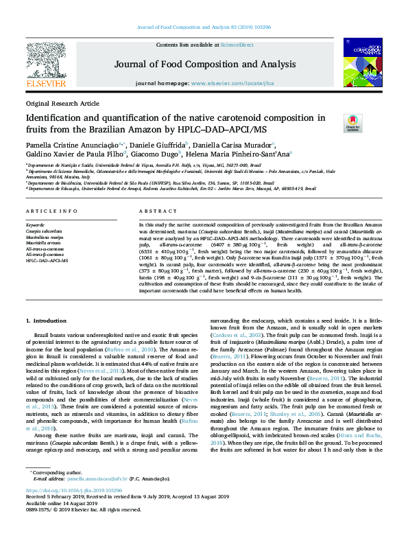 (PDF) Identification and quantification of the native carotenoid composition in fruits from the ...