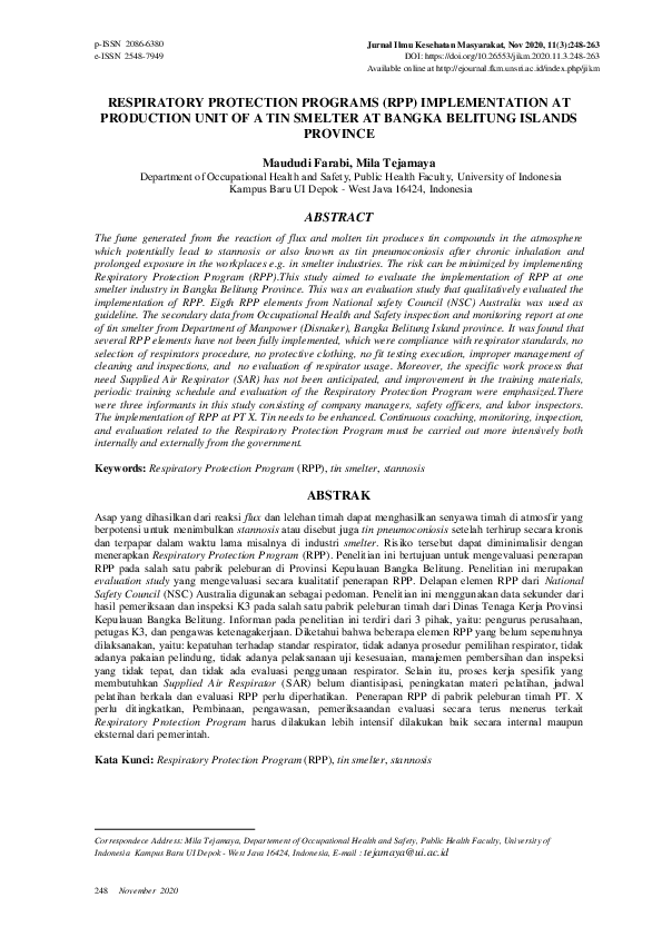 (PDF) Respiratory Protection Programs (RPP) Implementation at ...