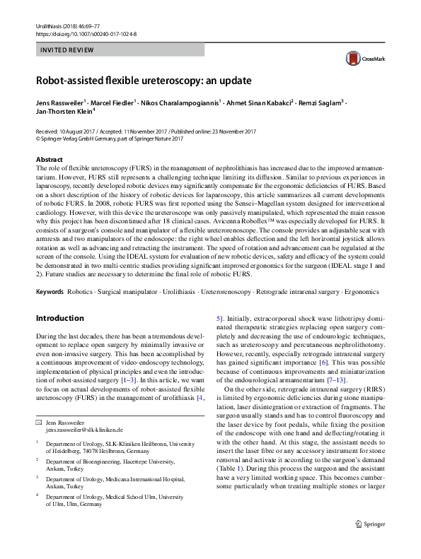 (PDF) Robot-assisted flexible ureteroscopy: an update