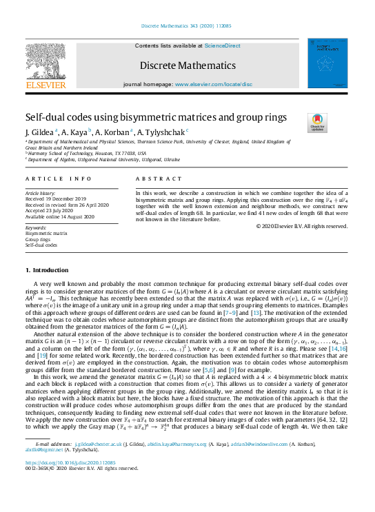 (PDF) Self-dual codes using bisymmetric matrices and group rings