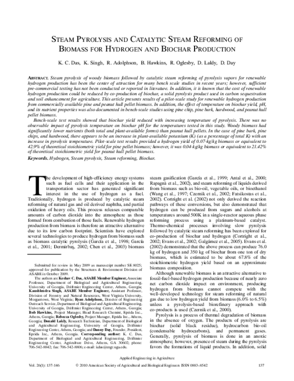 (PDF) Steam Pyrolysis and Catalytic Steam Reforming of Biomass for ...