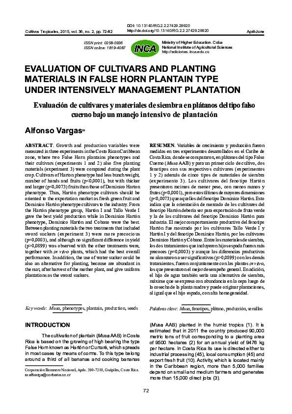 (PDF) Evaluation of Cultivars and Planting Materials in False Horn ...