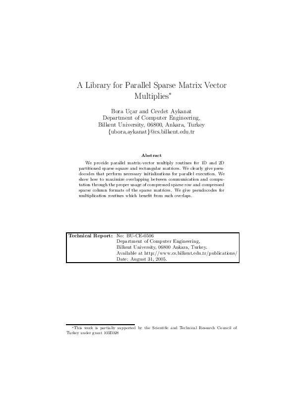 (PDF) A library for parallel sparse matrix-vector multiplies