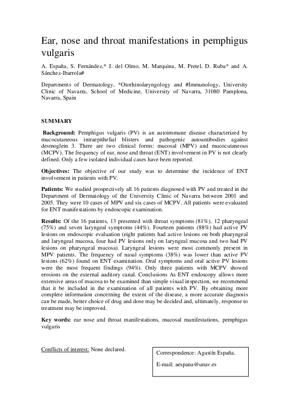 (PDF) Ear, nose and throat manifestations in pemphigus vulgaris