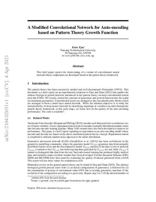 Pdf A Modified Convolutional Network For Auto Encoding Based On 1892