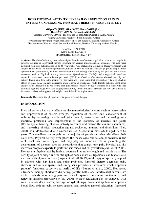 (PDF) Does physical activity levels have effect on pain ın patients ...