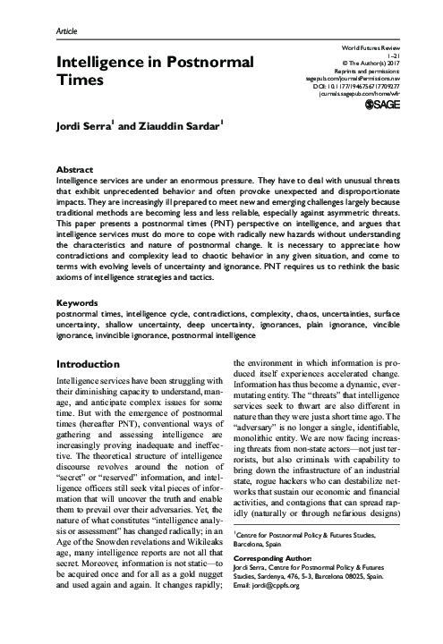 (PDF) Intelligence in Postnormal Times