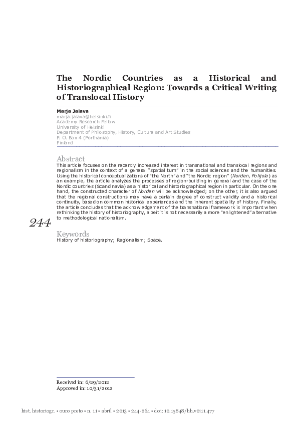 (PDF) The Nordic Countries as a Historical and Historiographical Region ...