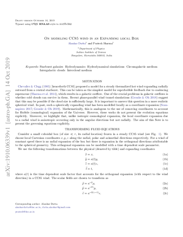 (PDF) On Modeling CC85 Wind in an Expanding Local Box | Alankar Dutta ...
