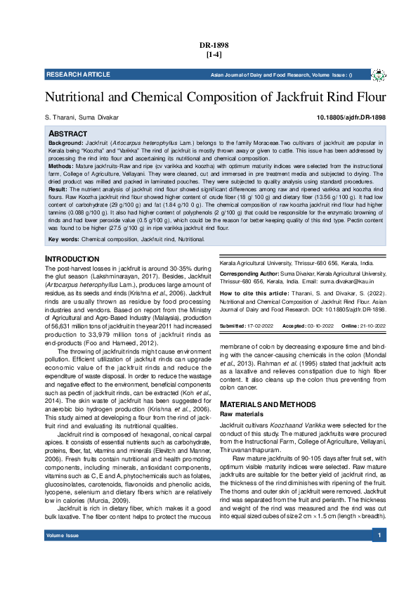 (PDF) Nutritional and Chemical Composition of Jackfruit Rind Flour