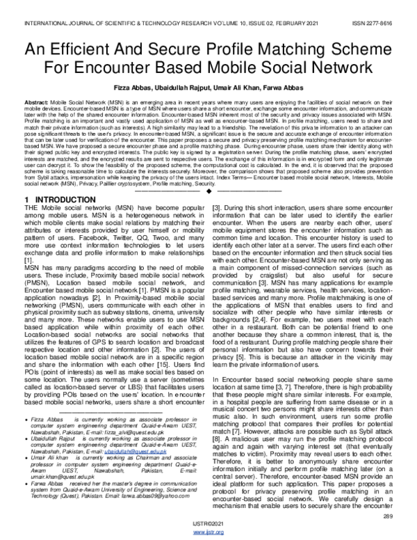 (PDF) An Efficient And Secure Profile Matching Scheme For Encounter ...