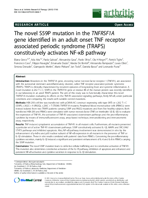 (PDF) The novel S59P mutation in the TNFRSF1A gene identified in an ...