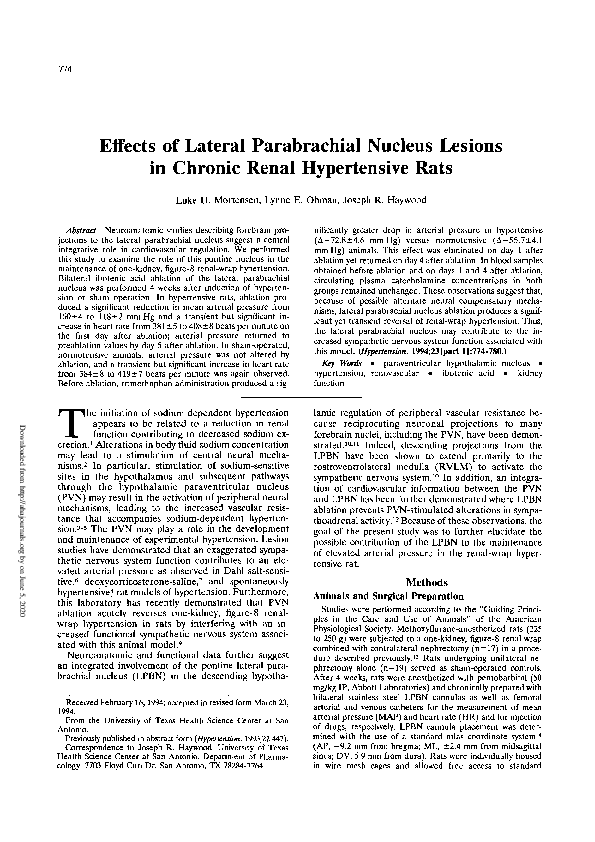 (PDF) Effects of lateral parabrachial nucleus lesions in chronic renal ...
