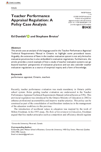 (PDF) Teacher Performance Appraisal Regulation: A Policy Case Analysis
