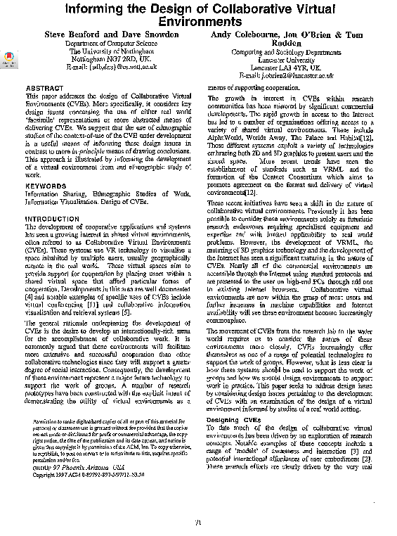 (PDF) Informing the design of collaborative virtual environments | Dave Snowdon - Academia.edu