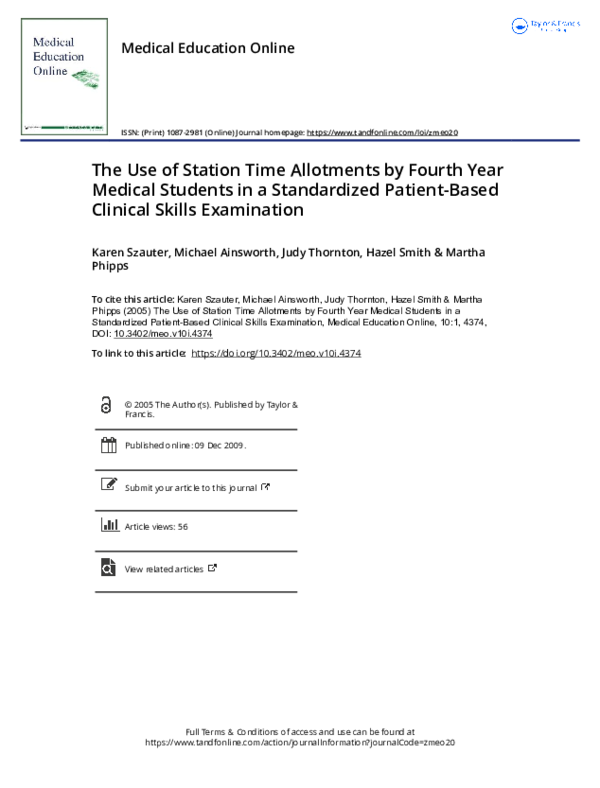 (PDF) The Use of Station Time Allotments by Fourth Year Medical ...