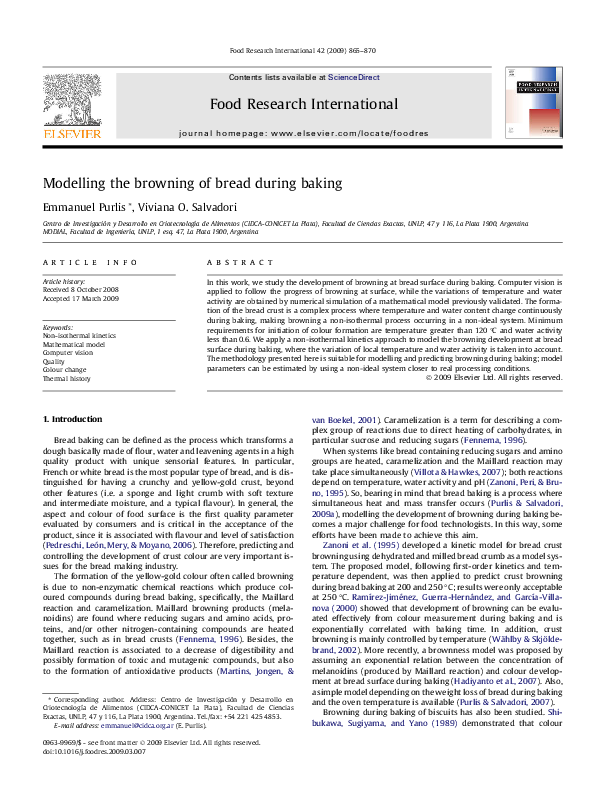 (PDF) Modelling the browning of bread during baking