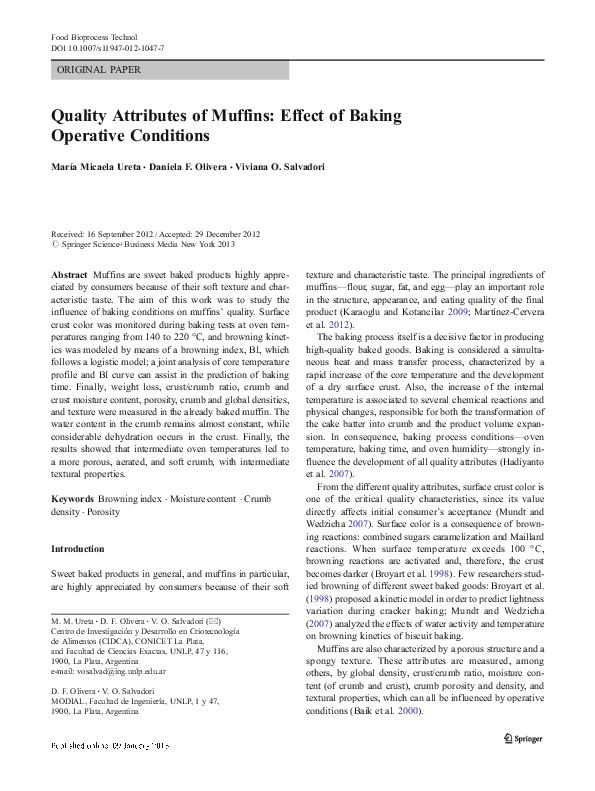 (PDF) Quality Attributes of Muffins: Effect of Baking Operative Conditions