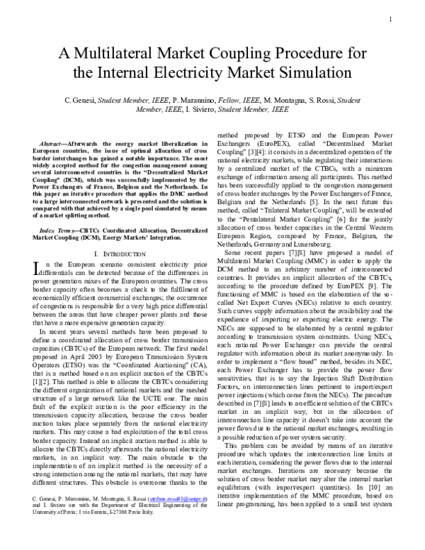 (PDF) A multilateral market coupling procedure for the internal ...