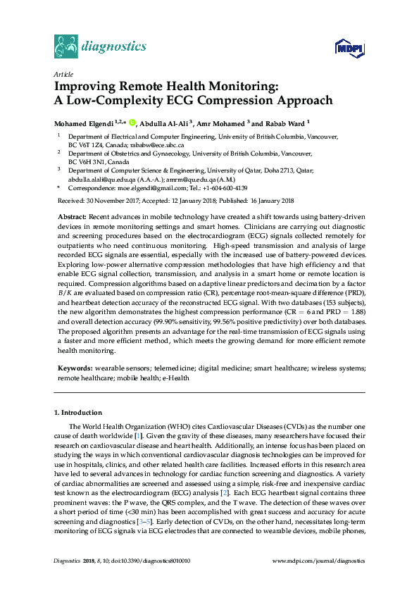 Pdf Improving Remote Health Monitoring A Low Complexity Ecg Compression Approach