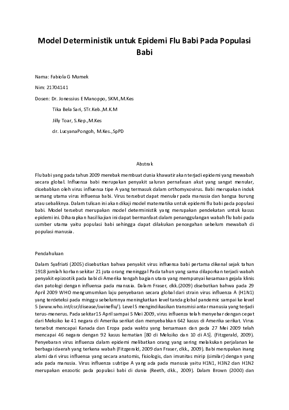 (PDF) Model Deterministik untuk Epidemi Flu Babi Pada Populasi Babi