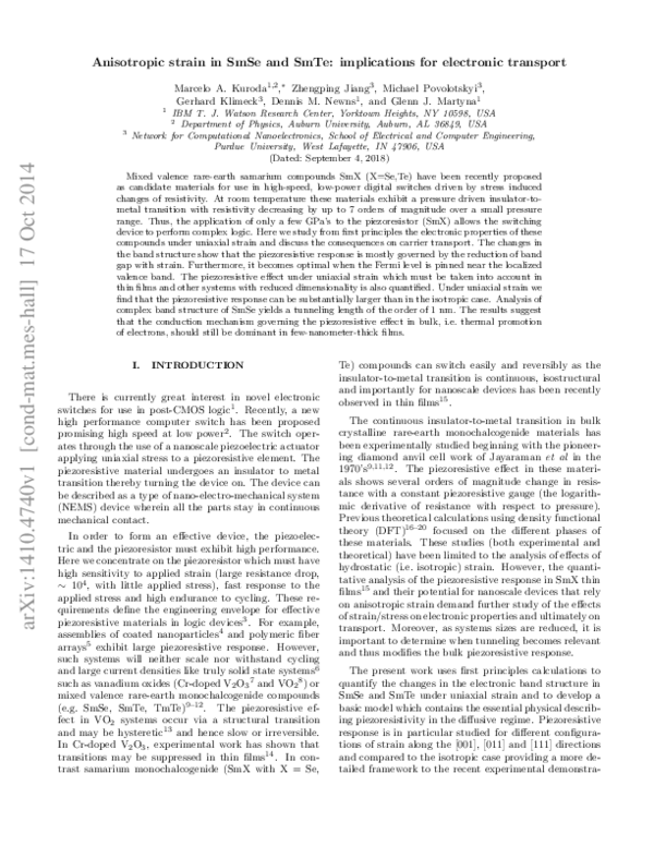 (PDF) Anisotropic strain in SmSe and SmTe: Implications for electronic transport