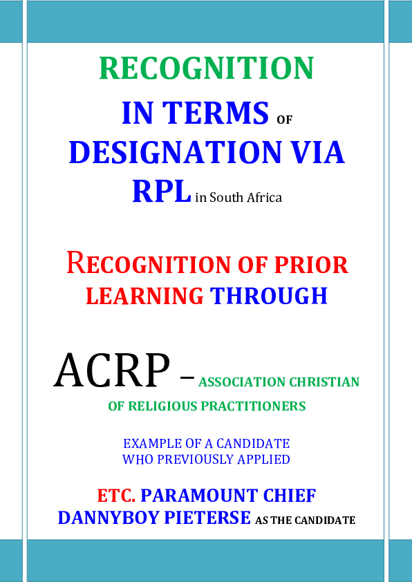 (PDF) RECOGNITION FOR DESIGNATION WITH NON SAQA QUALIFICATION VIA RPL