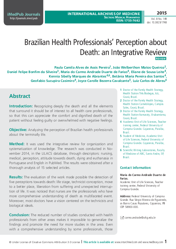 (PDF) Brazilian Health Professionals’ Perception about Death: An ...