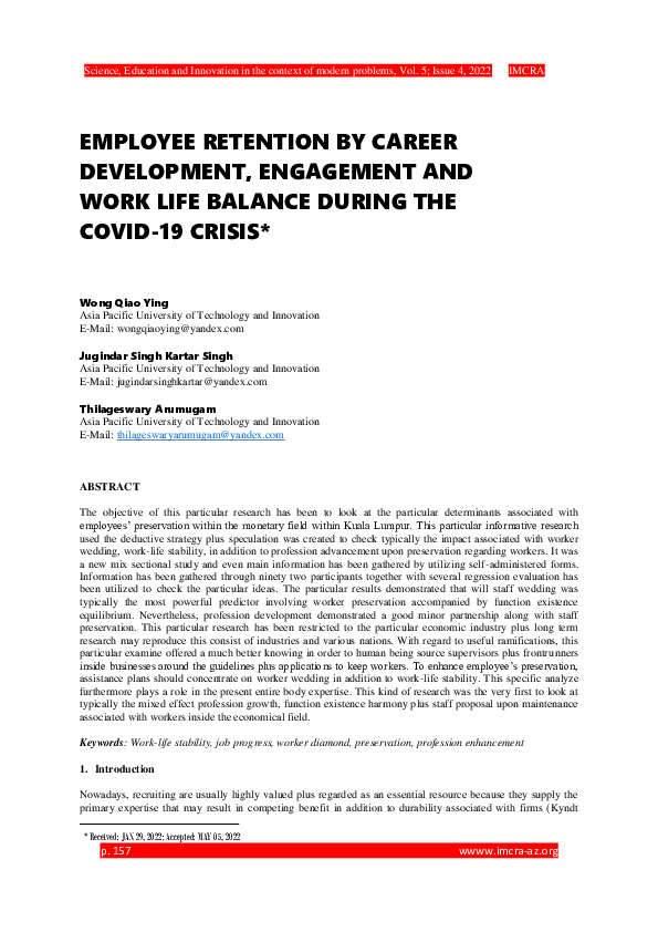 (PDF) Employee Retention by Career Development, Engagement and Work ...