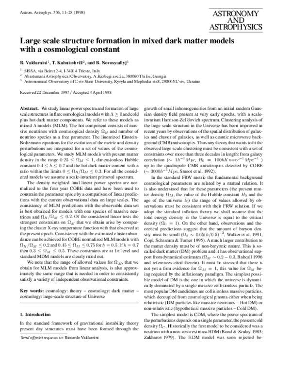 Pdf Power Spectra And Large Scale Structure Formation In Mixed Dark Matter Models With A