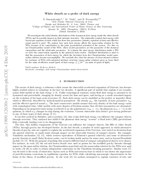 (PDF) White dwarfs as a probe of dark energy