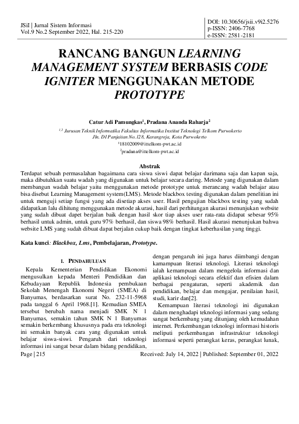 (PDF) Rancang Bangun Learning Management System Berbasis Code Igniter Menggunakan Metode Prototype