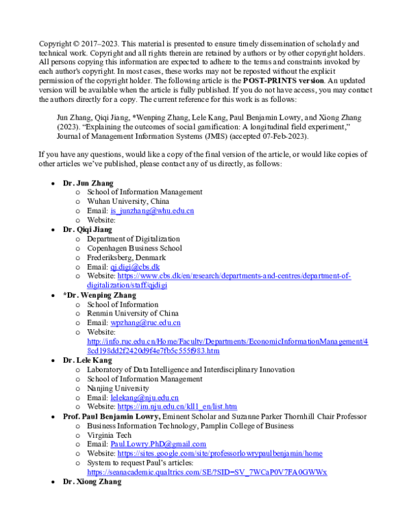 (PDF) (2023) "Explaining the Outcomes of Social Gamification: A Longitudinal Field Experiment ...