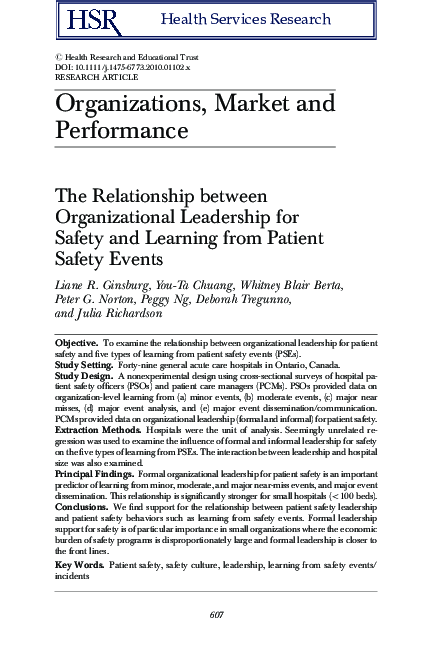 (PDF) The Relationship between Organizational Leadership for Safety and ...