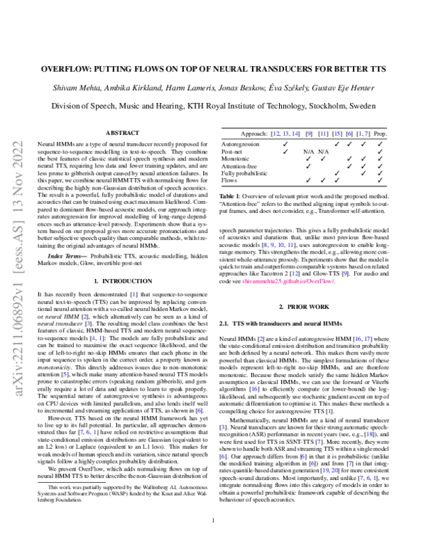 (PDF) OverFlow: Putting flows on top of neural transducers for better TTS