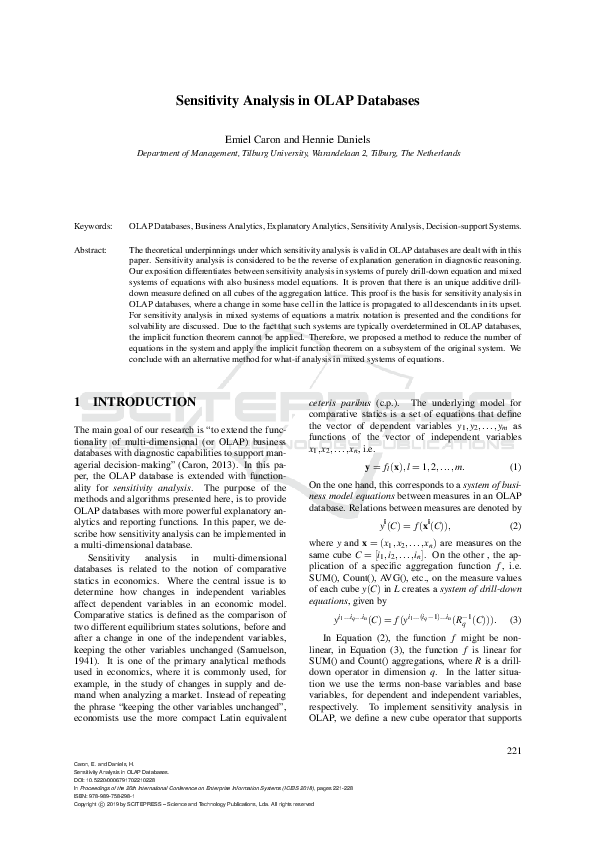 Pdf Sensitivity Analysis In Olap Databases
