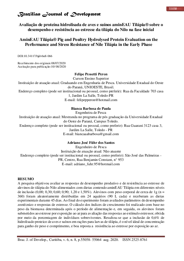 (PDF) Avaliação De Proteína Hidrolisada De Aves e Suínos Amineau ...