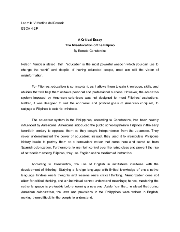 (DOC) The Miseducation of the Filipino