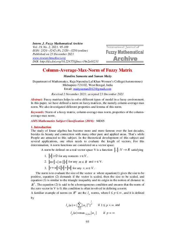 (PDF) Column-Average-Max-Norm of Fuzzy Matrix | SUMAN MAITY - Academia.edu