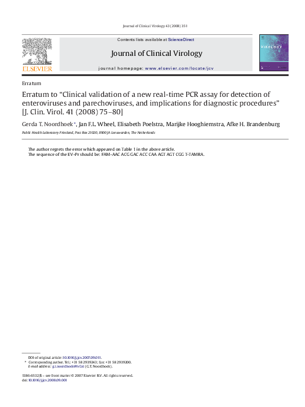 (PDF) Erratum to “Clinical validation of a new real-time PCR assay for detection of ...