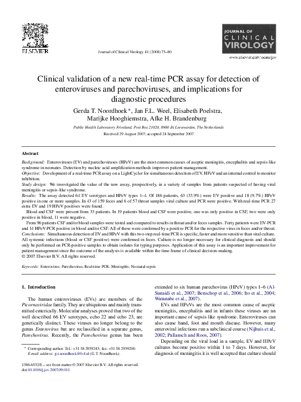 Pdf Clinical Validation Of A New Real Time Pcr Assay For Detection Of Enteroviruses And